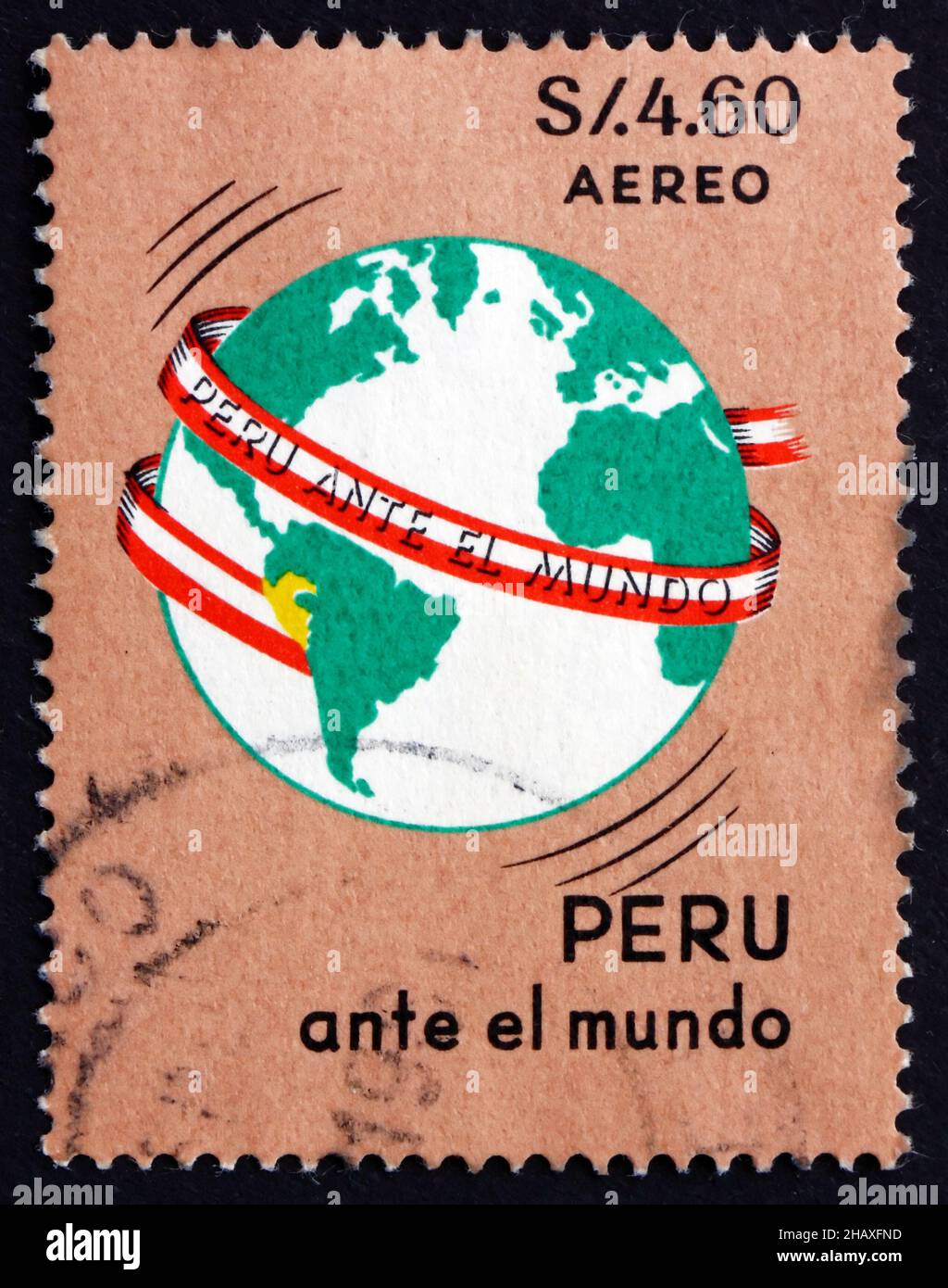 PERU - CIRCA 1967: a stamp printed in the Peru shows Globe with Map of ...