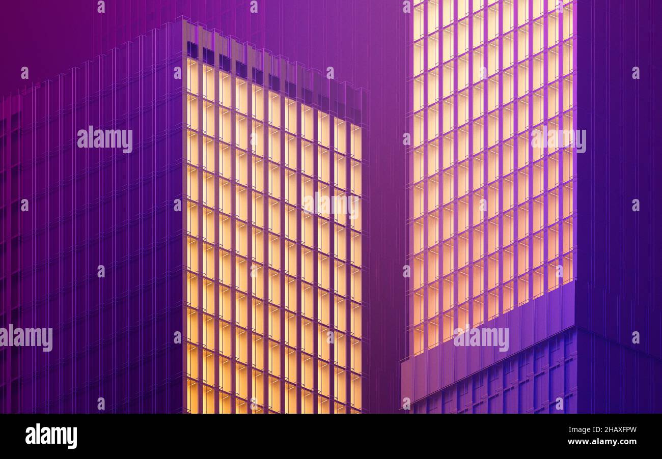 Urban building at night, modular building,3d rendering. Computer ...