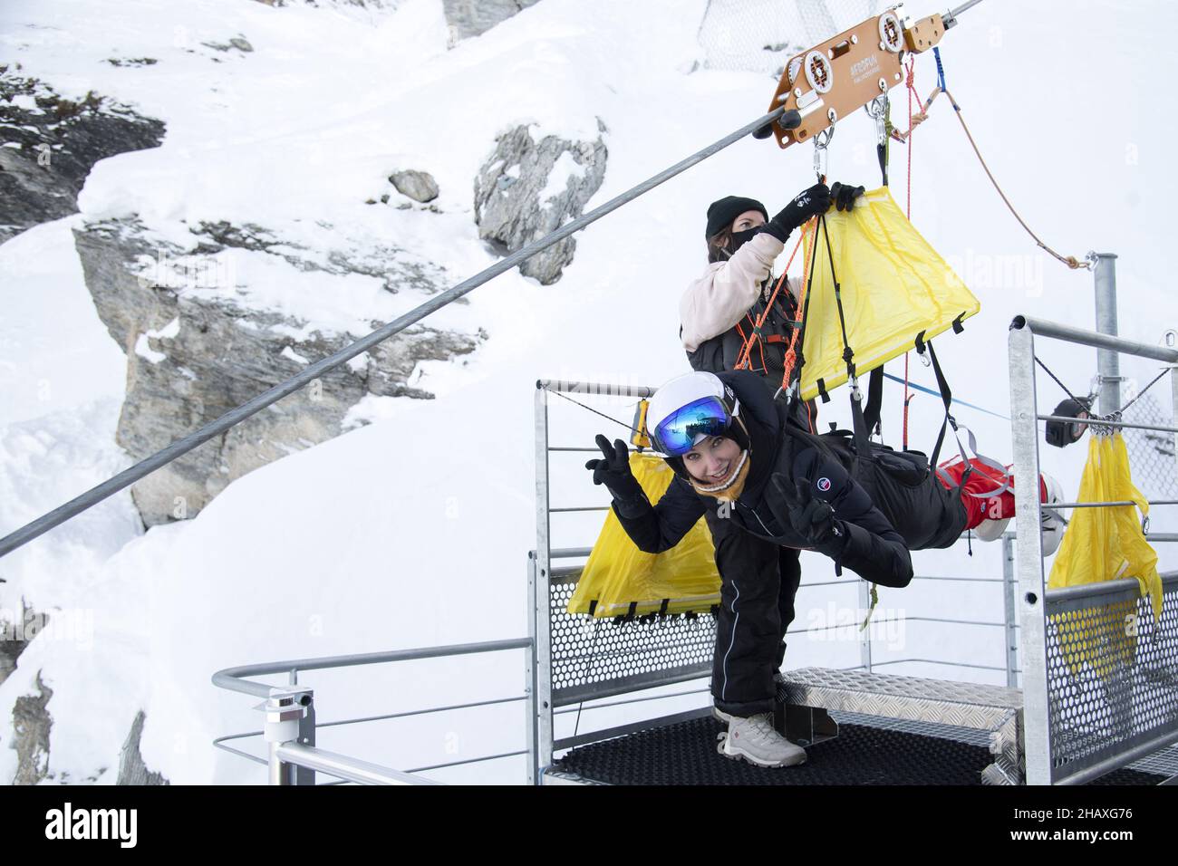 Frederique Bel participating at the unveiling of a high speed zip line ...