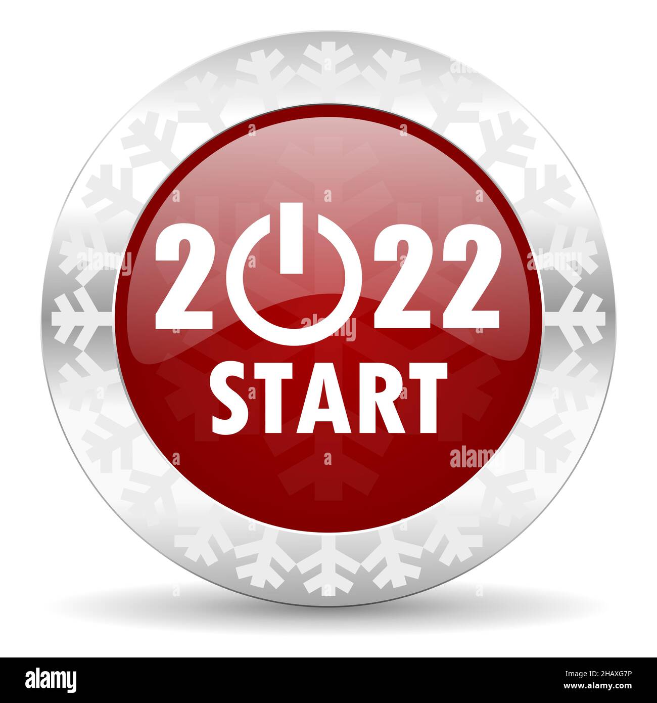 New year 2022 icon. Christmas concept red glossy web button. Winter ...