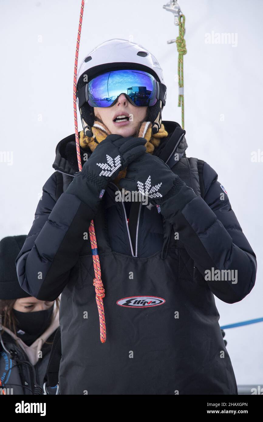 Frederique Bel participating at the unveiling of a high speed zip line ...