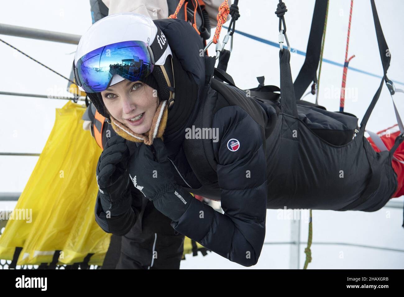 Frederique Bel participating at the unveiling of a high speed zip line ...