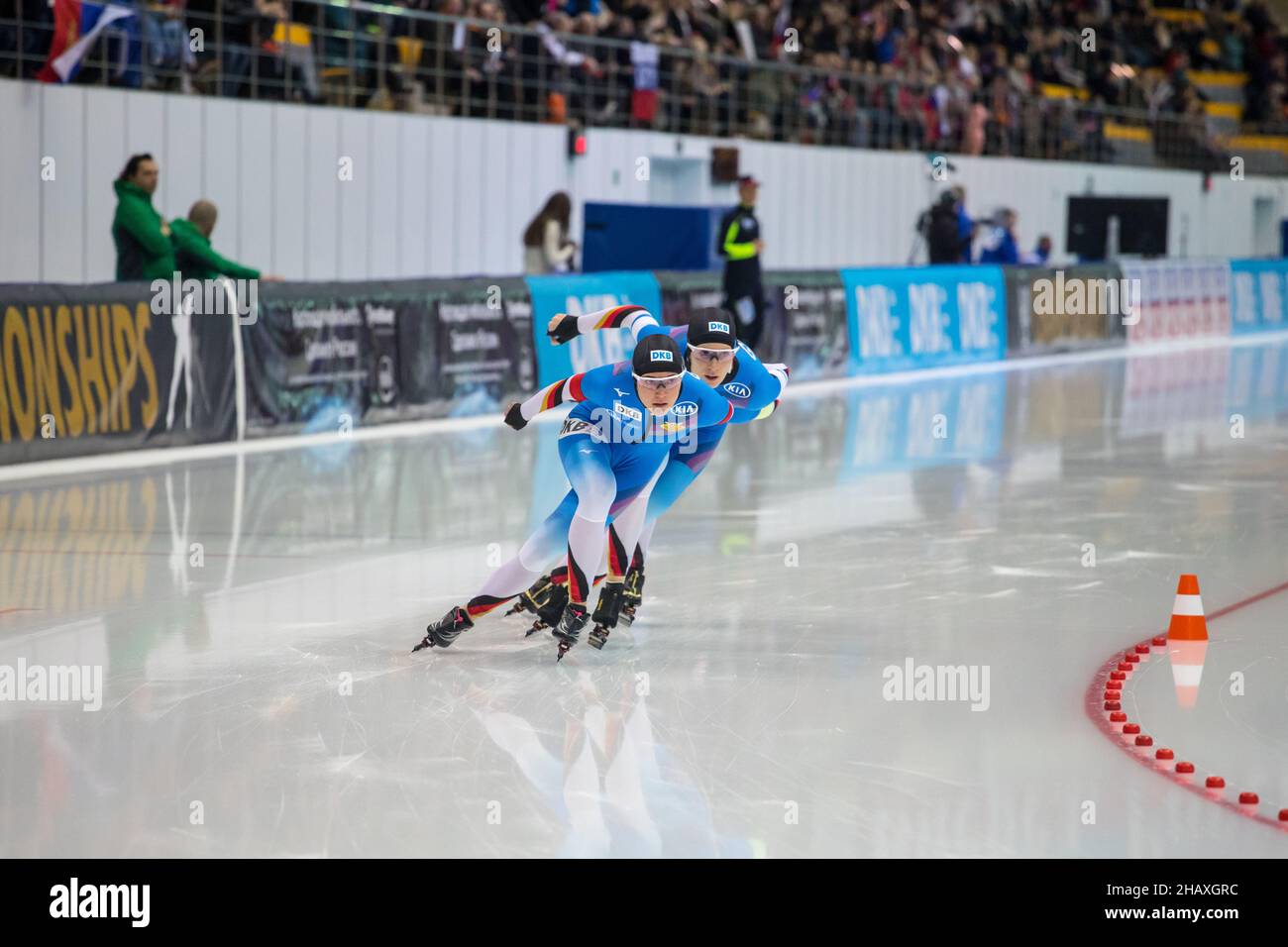 ISU European Speed Skating Championships. Athlete on ice. Classic speed ...