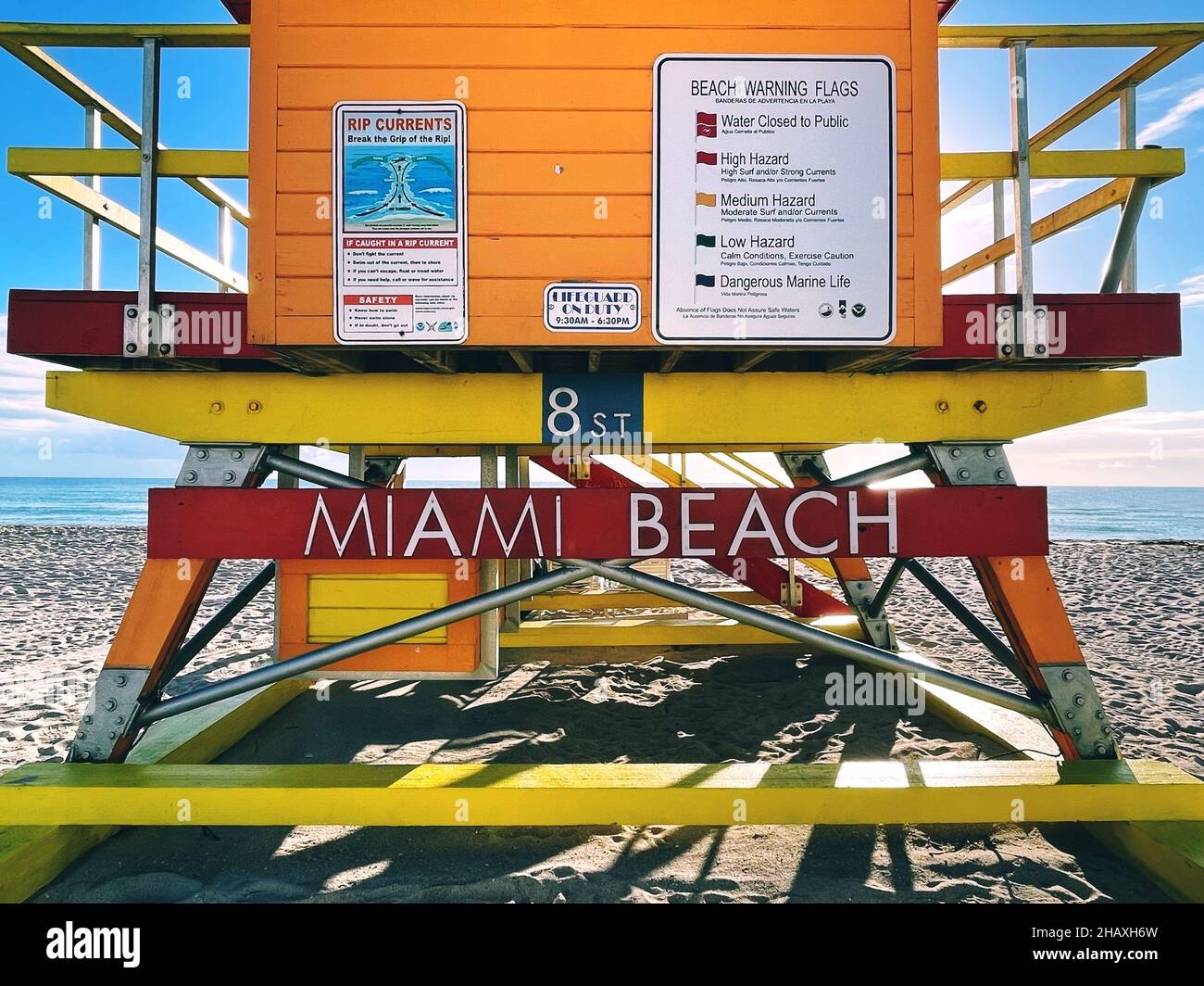 Close-up of 8th Street Lifeguard tower on Miami beach, Miami, Florida ...