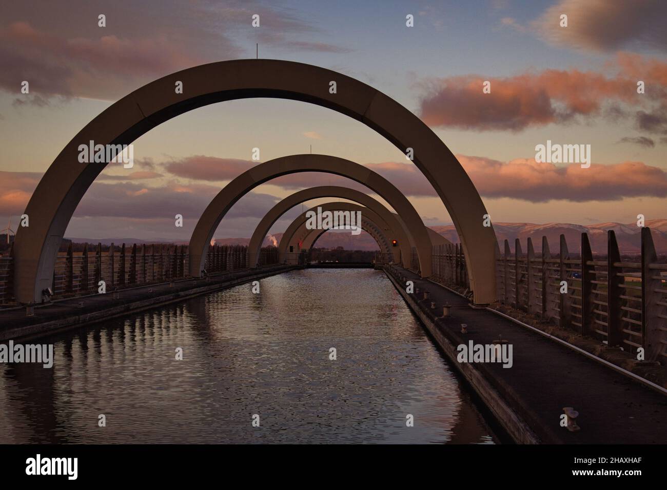 The top of the Falkirk wheel on the canal, the wheel connects the Forth ...