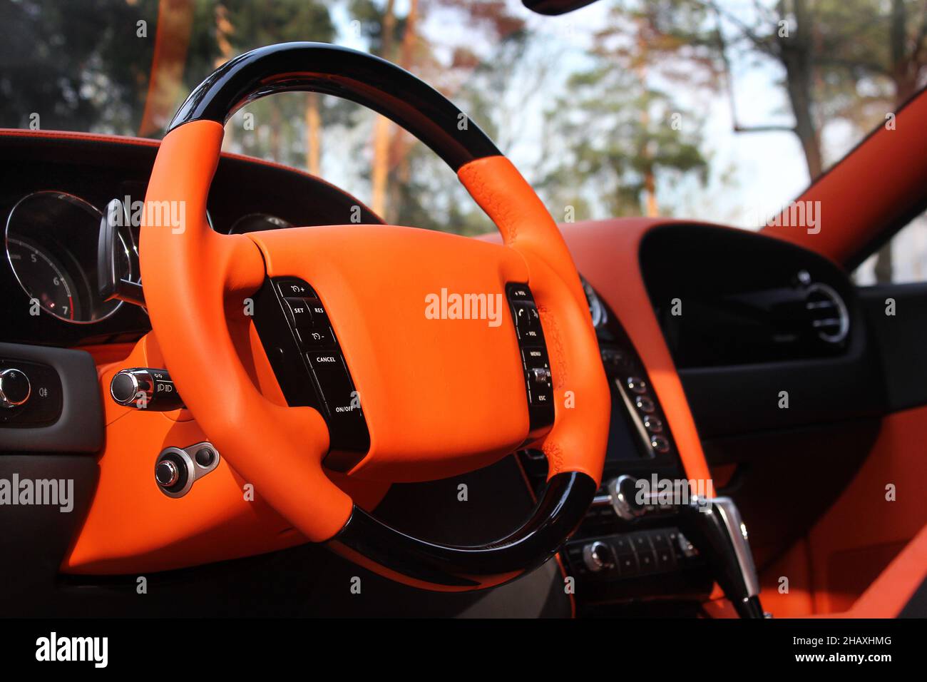 View of the interior of a modern automobile showing the dashboard. Car ...