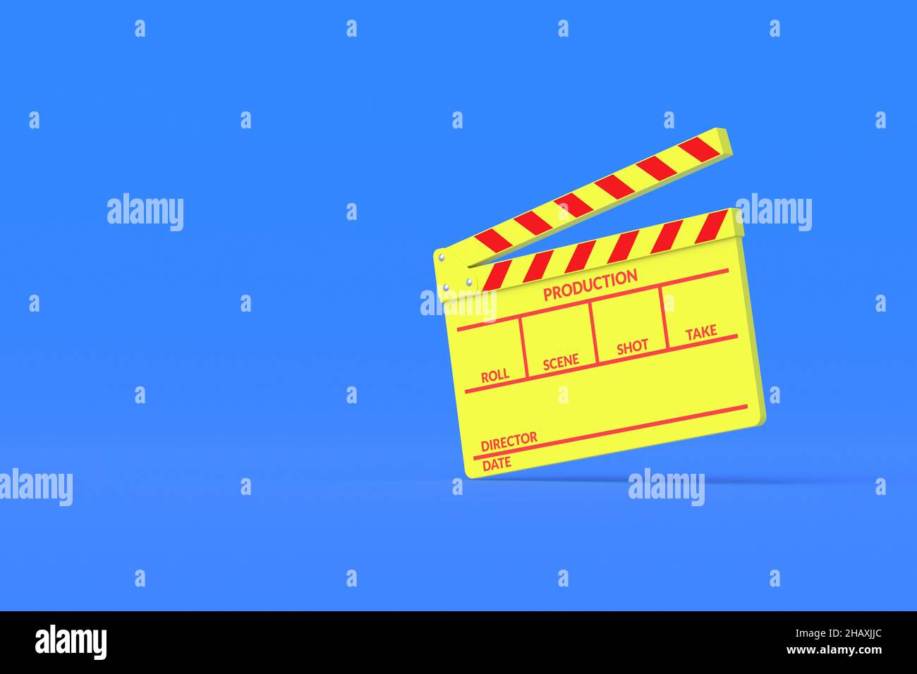 Movie clapper board of yellow color on blue background. Filmmaking ...
