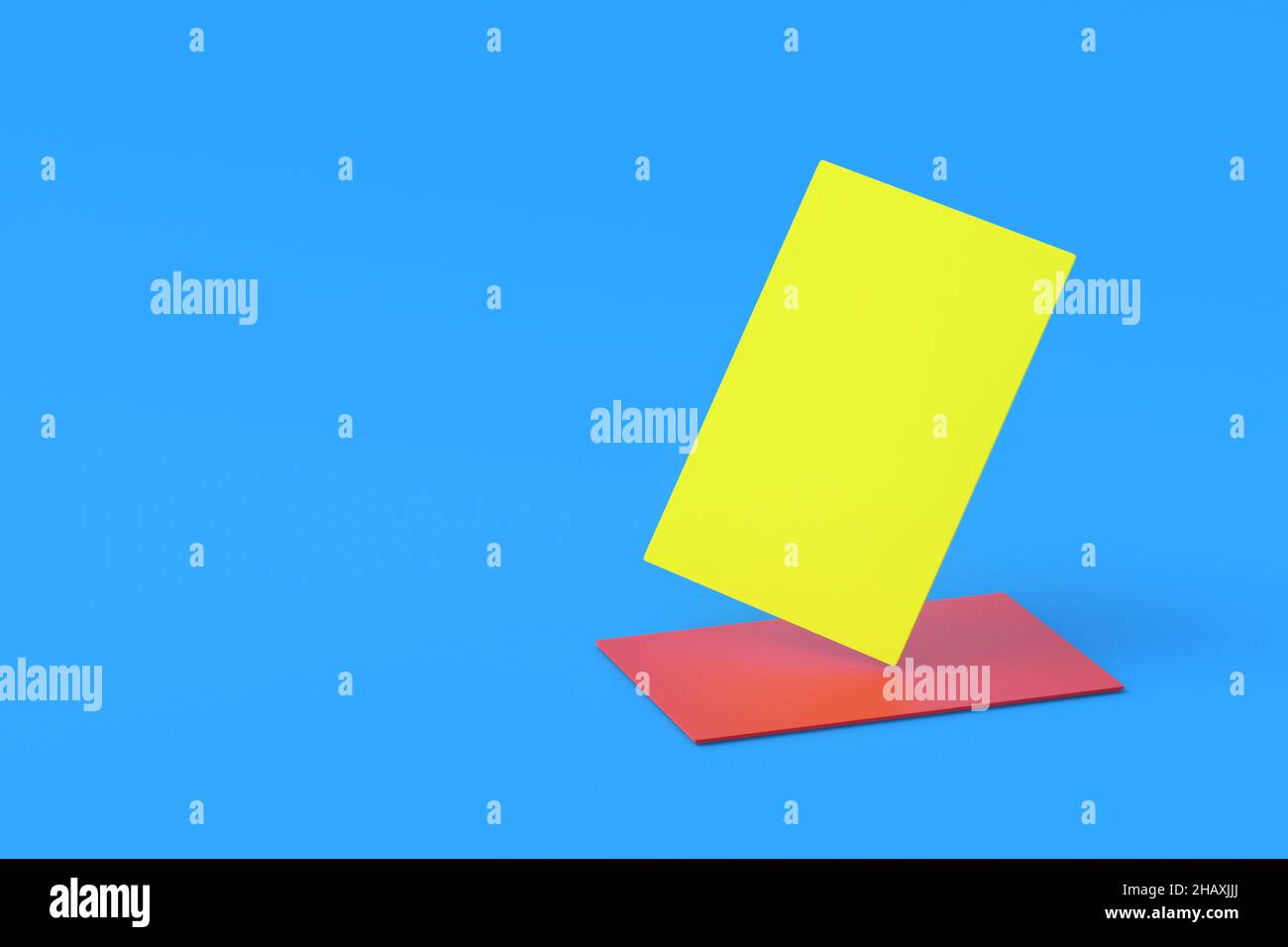 Yellow and red cards for playing soccer on blue background. Violation ...