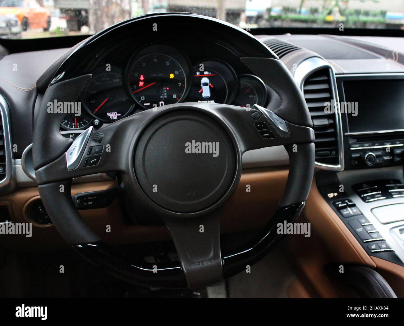 View of the interior of a modern automobile showing the dashboard. Car ...
