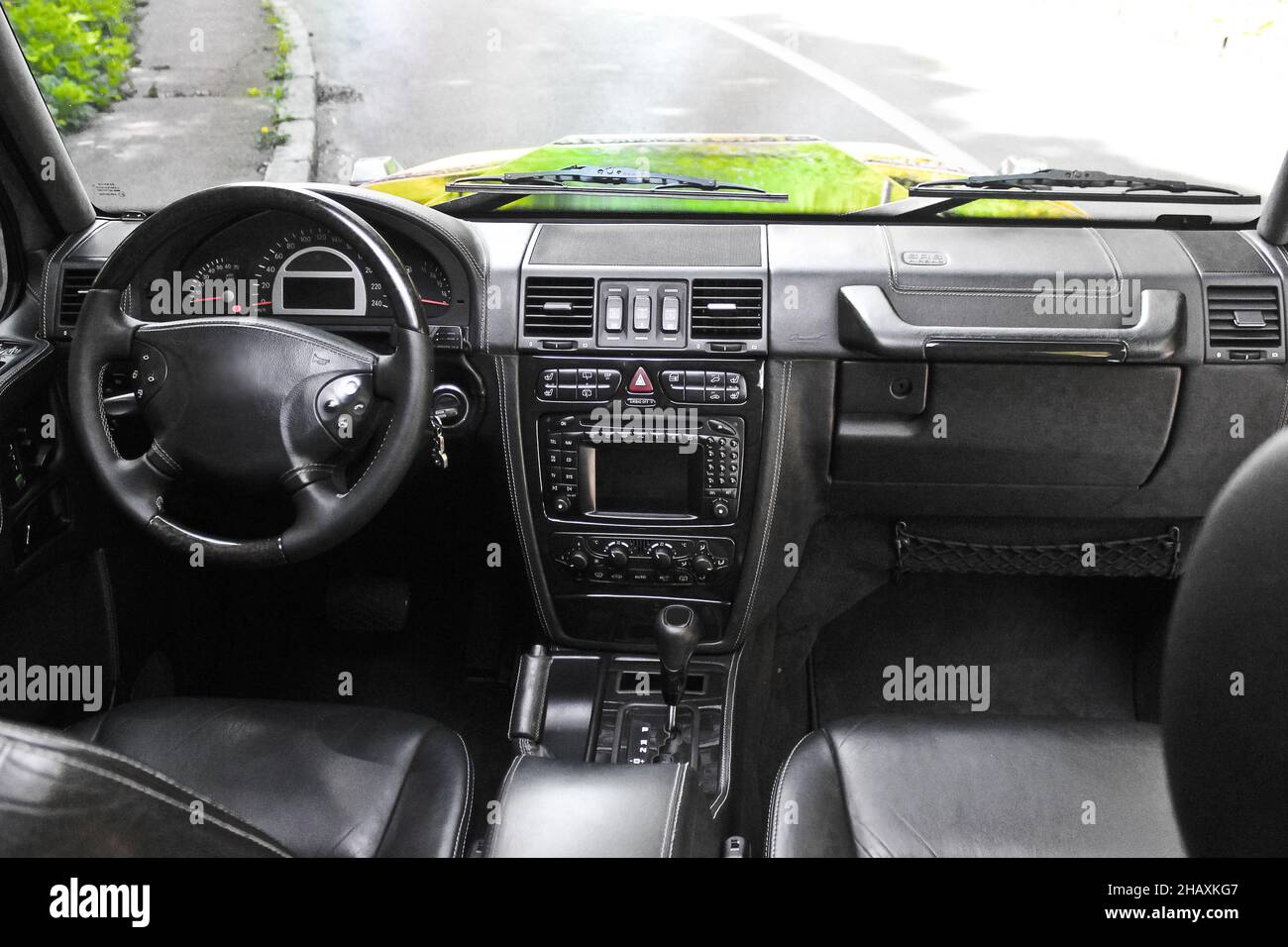 View of the interior of a modern automobile showing the dashboard. Car ...