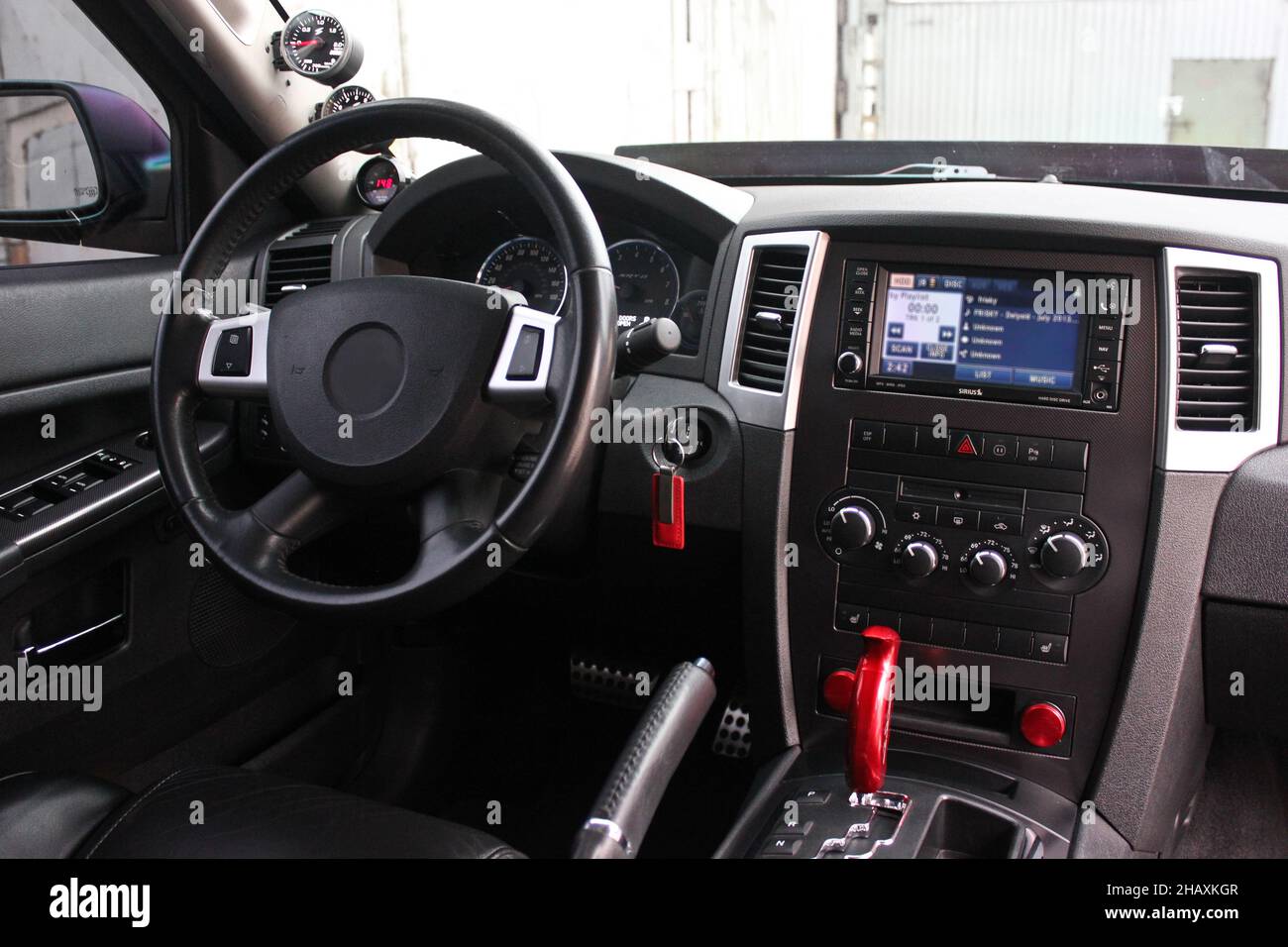 View of the interior of a modern automobile showing the dashboard. Car ...