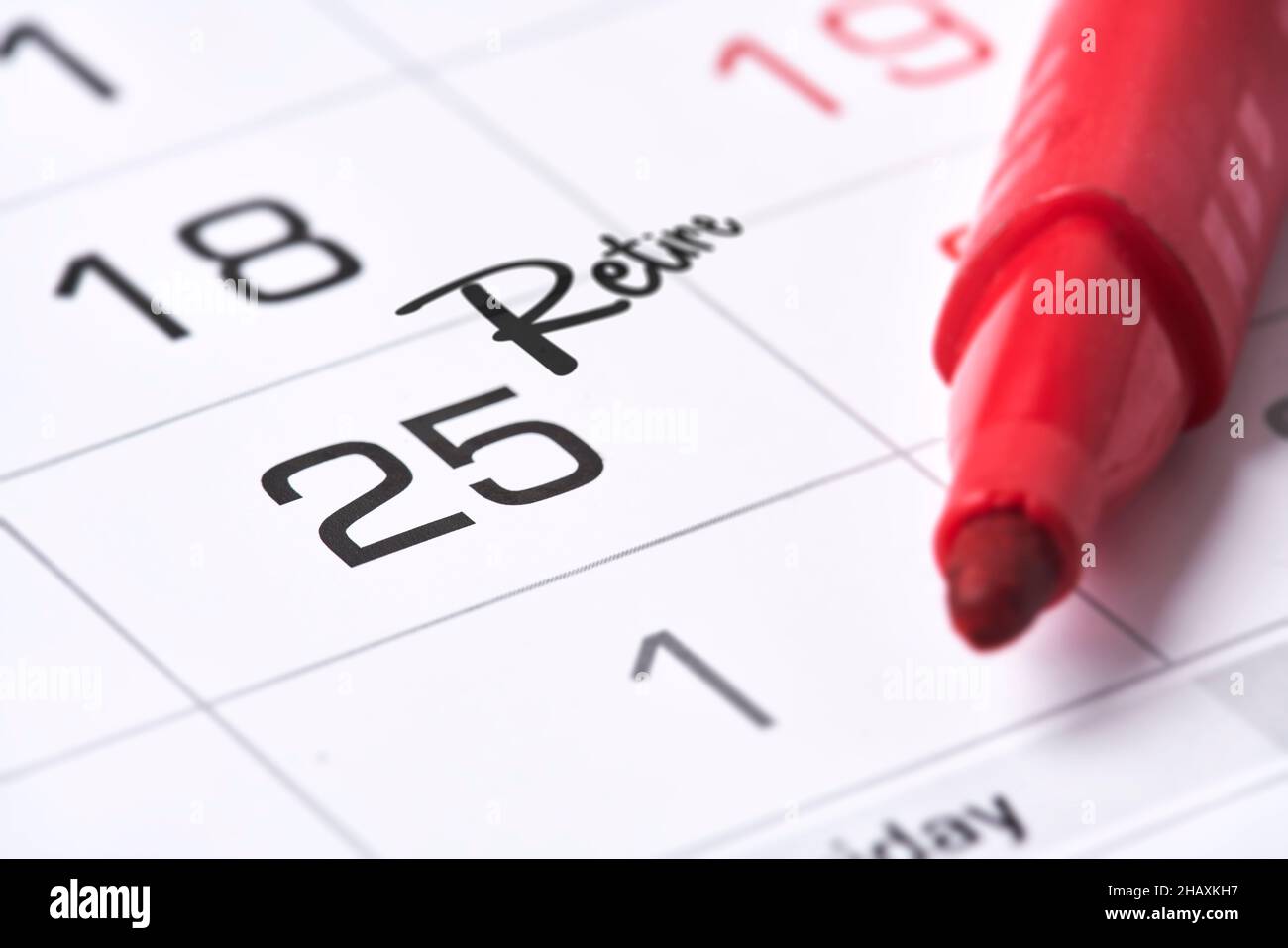 Retire concept with calendar. Close-up shot of calendar date with ...