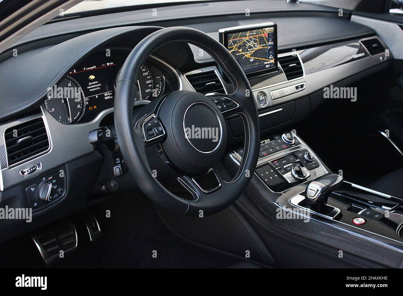 View of the interior of a modern automobile showing the dashboard. Car ...