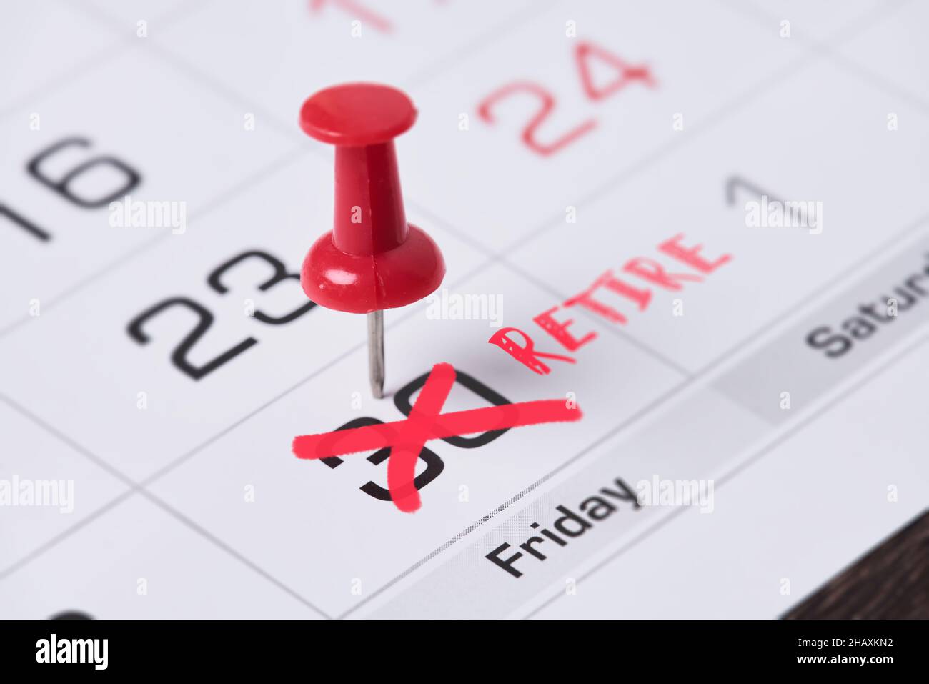 Retire concept with calendar. Close-up shot of calendar date with ...