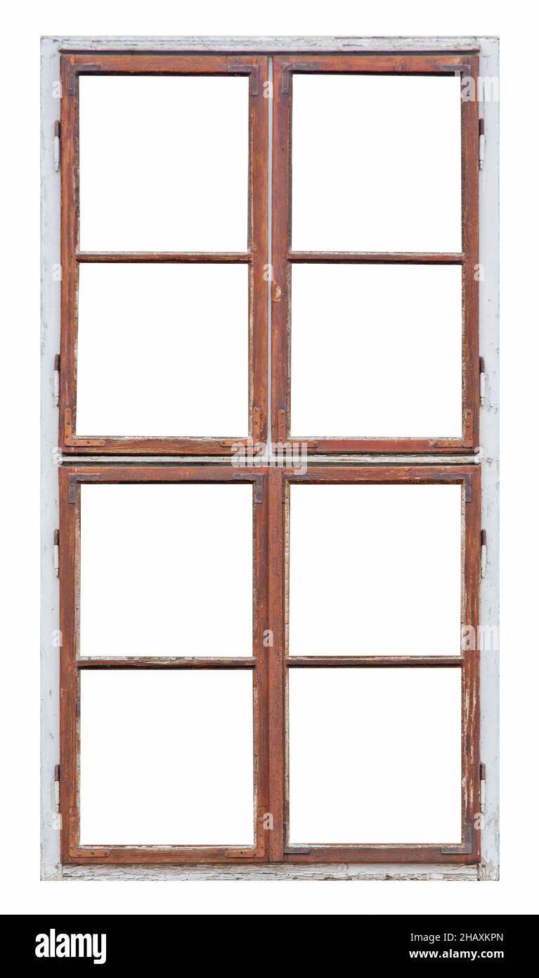 Closeup of a wooden window frame on a white background Stock Photo - Alamy
