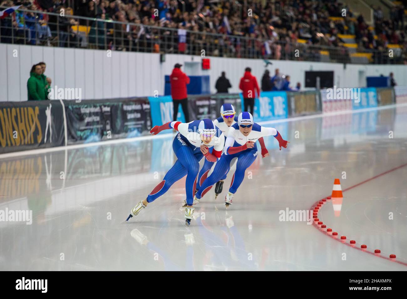 ISU European Speed Skating Championships. Athlete on ice. Classic speed ...