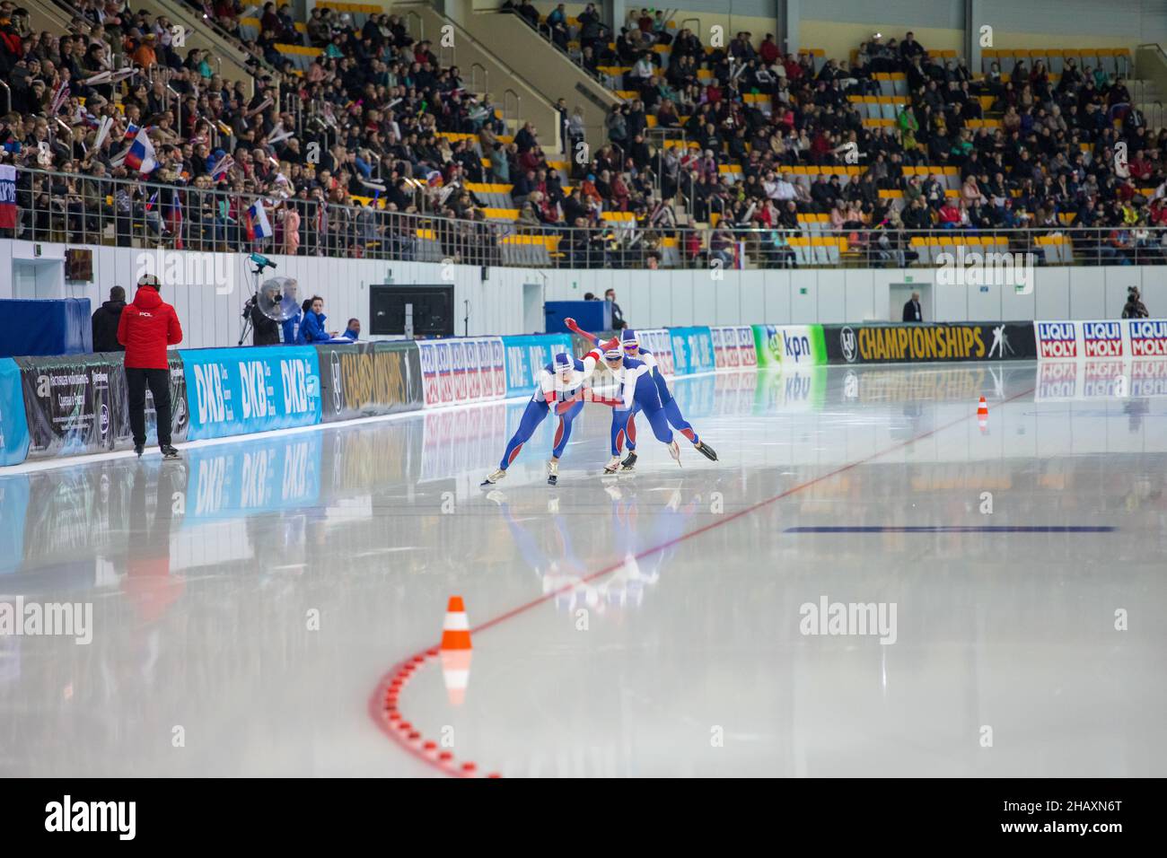 ISU European Speed Skating Championships. Athlete on ice. Classic speed ...
