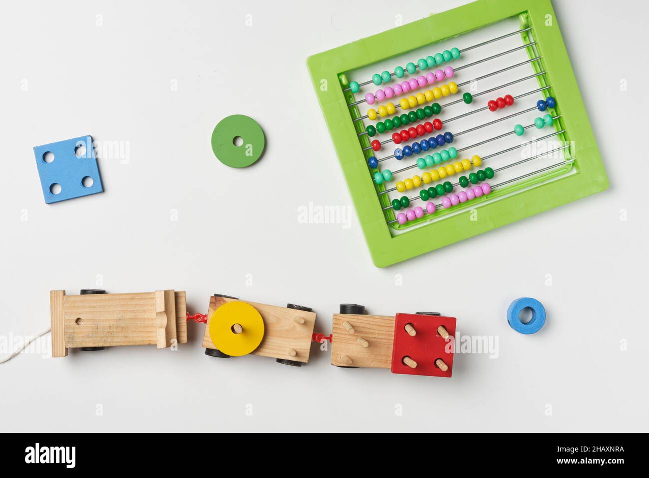 Math for kids. Various eco-friendly toy figures and bead counter for ...