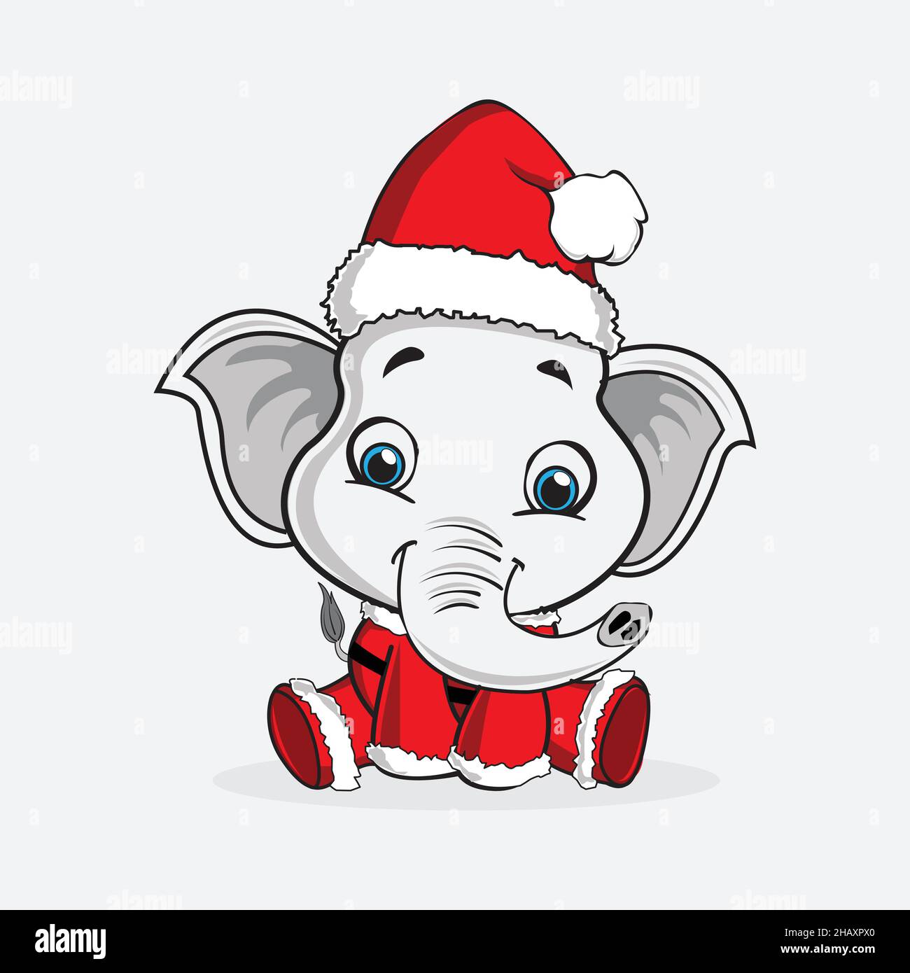 Smiling cute baby elephant Santa Claus with happy new year lettering ...