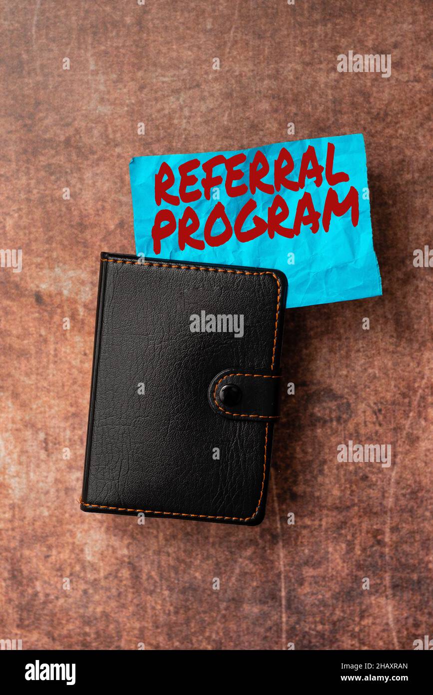 Conceptual display Referral Program. Business concept sending own ...
