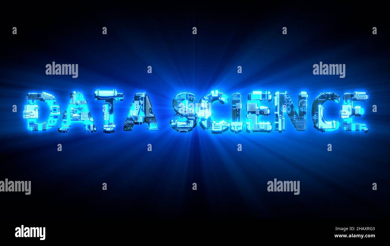 Data Science lighting blue digital cyber text, isolated - industrial 3D ...