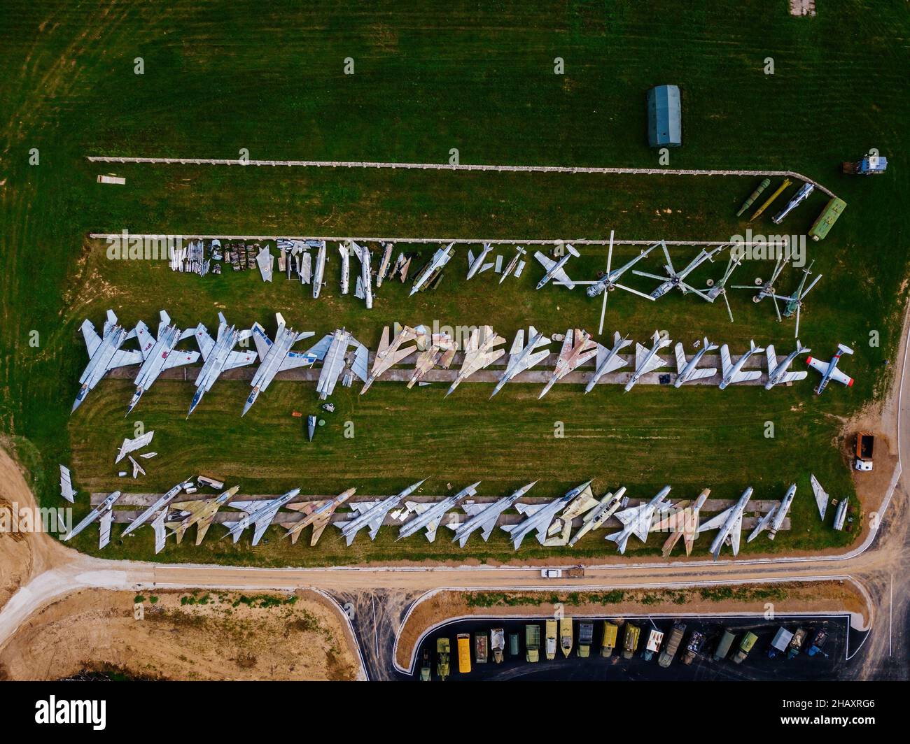 Aerial top view of military aircrafts in the airfield Stock Photo - Alamy
