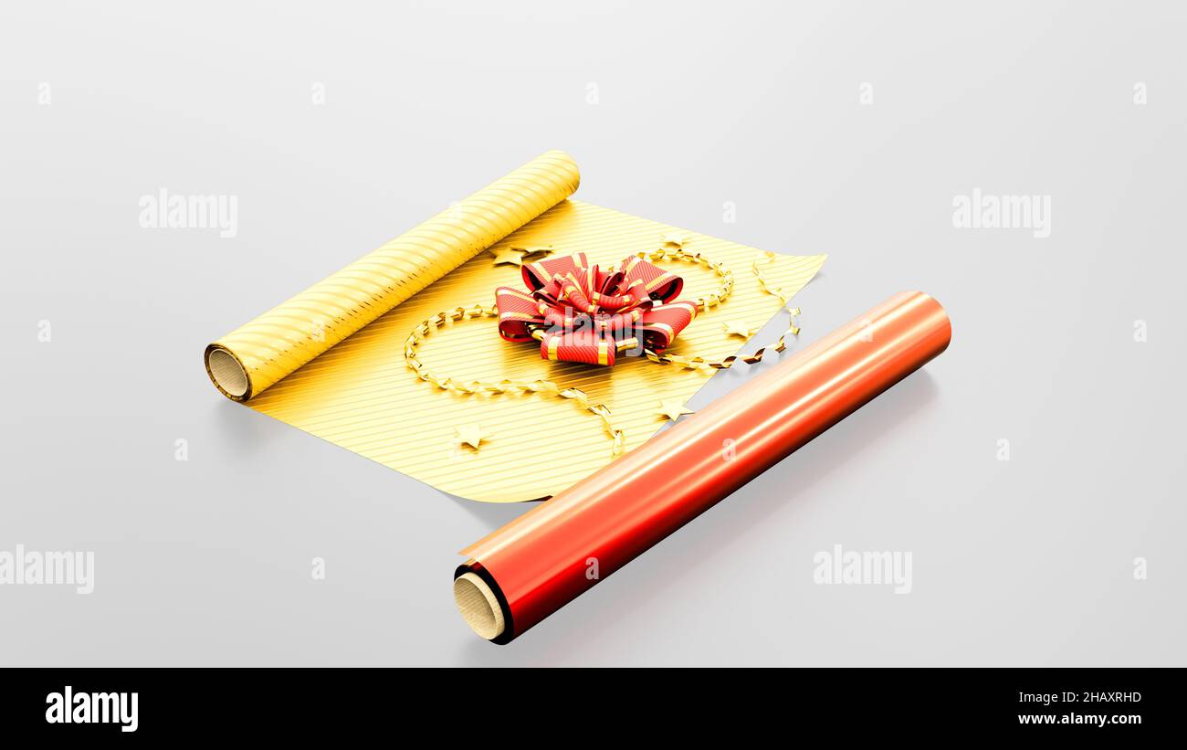 bright present wrapping paper on white background, isolated - object 3D ...
