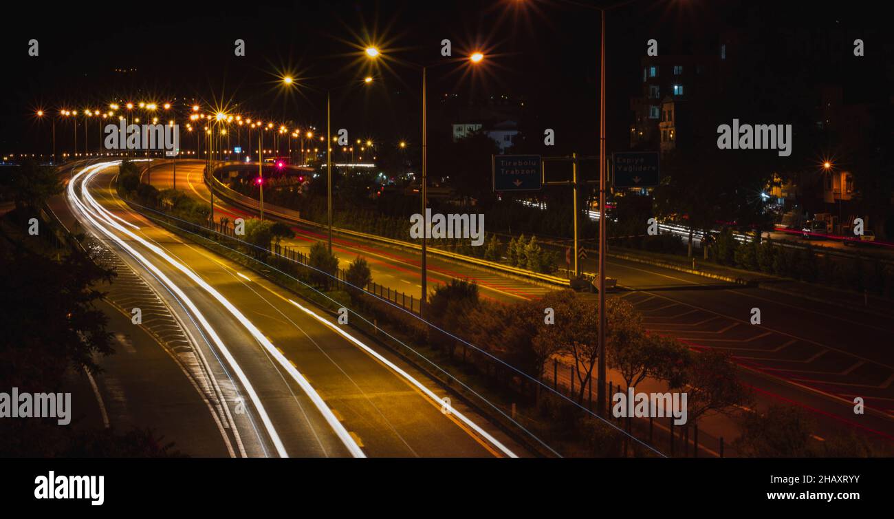 night city, highway long exposure vehicle light trails Stock Photo - Alamy