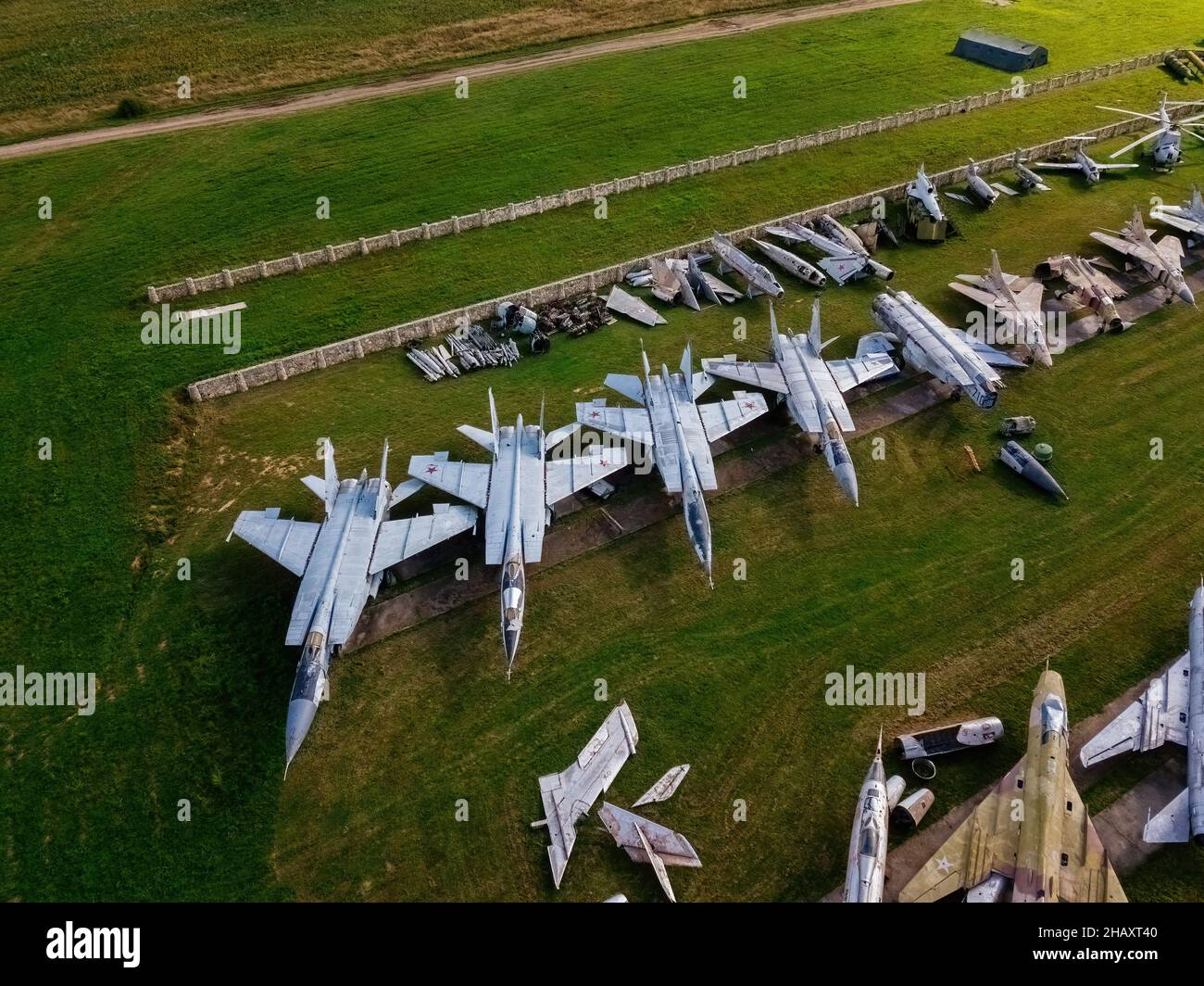Aerial view of military aircrafts in the airfield Stock Photo - Alamy