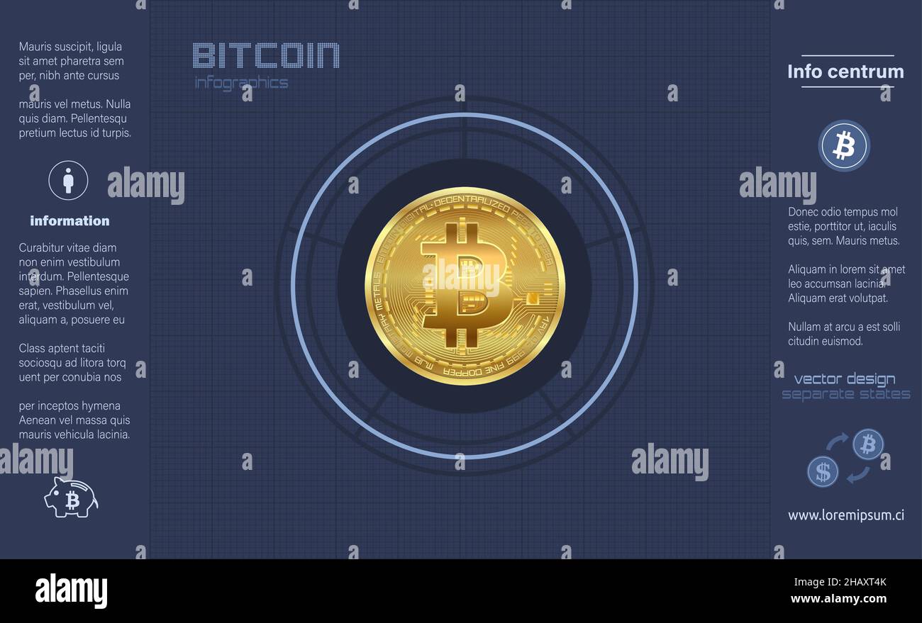 Bitcoin, infographics blue flat design on graph paper and icons vector ...