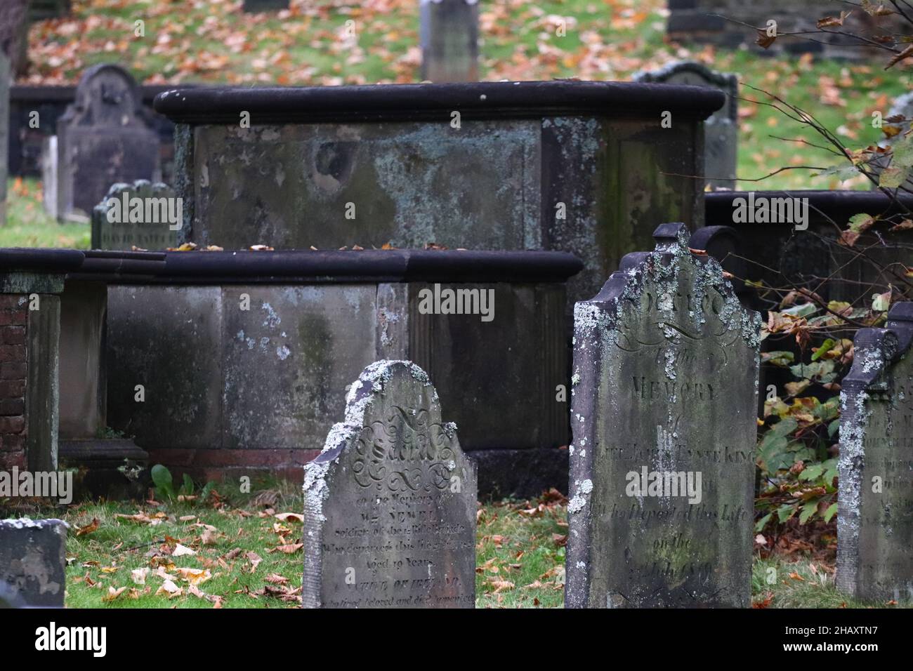 HALIFAX, CANADA - Sep 04, 2021: The old cemetery headstones in a ...