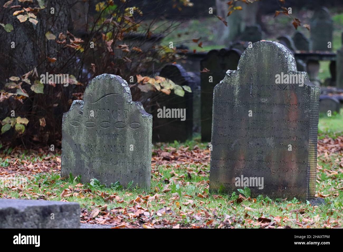 HALIFAX, CANADA - Sep 04, 2021: The old cemetery headstones in a ...