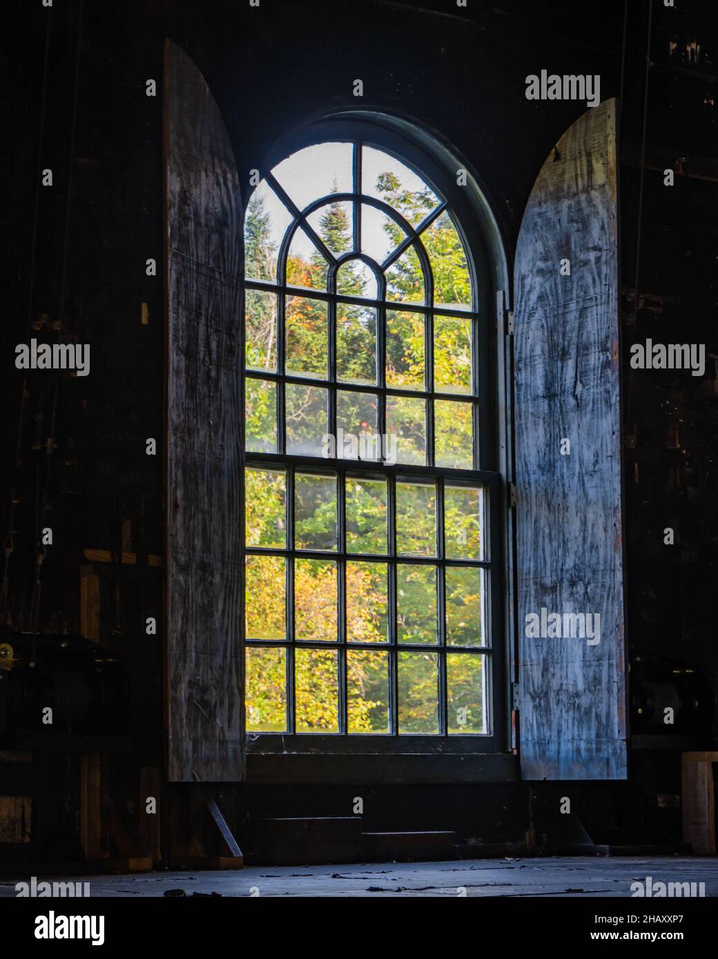 old arched window in the historic Weston village playhouse theater in ...