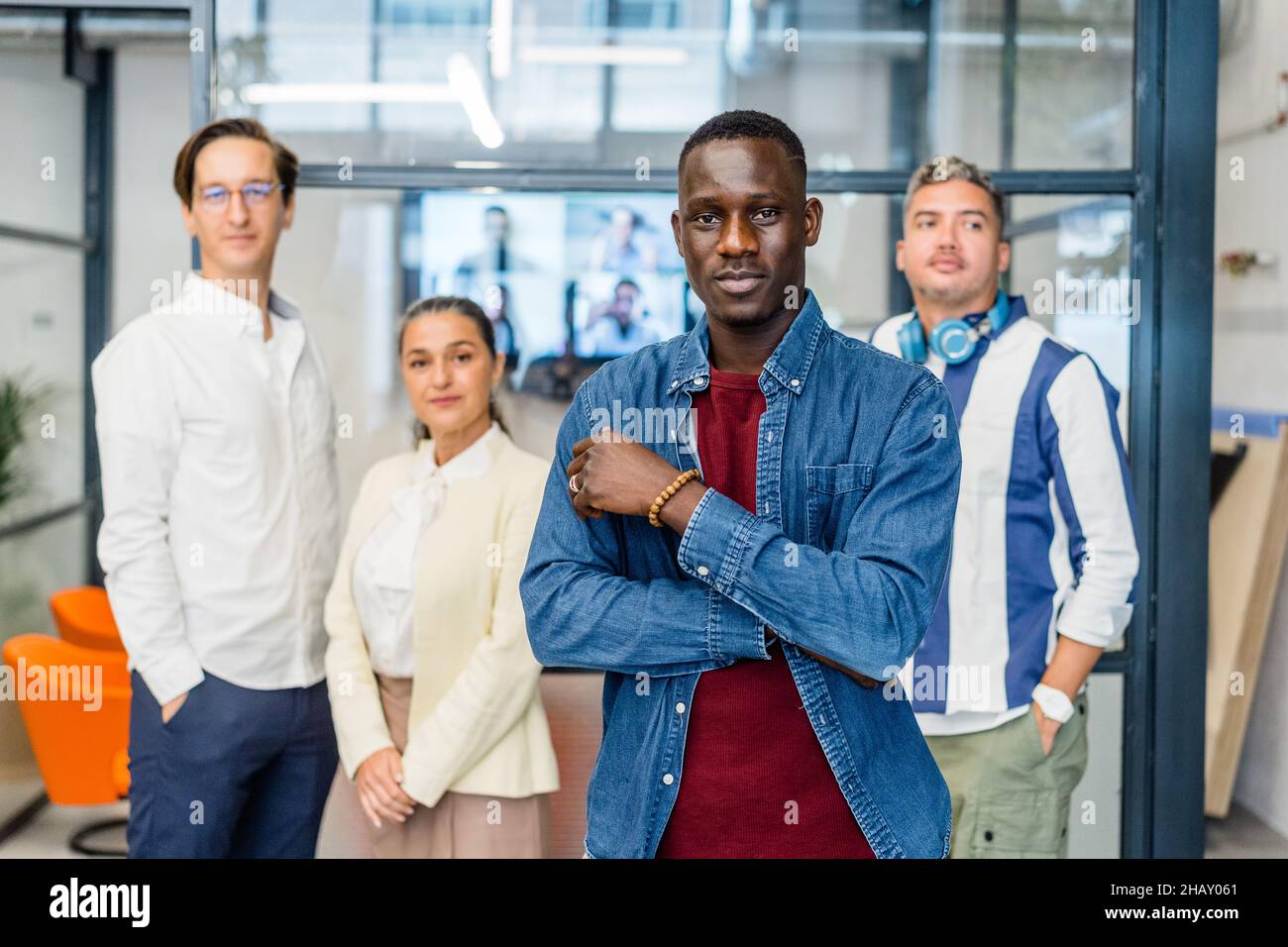 Group happy multiracial businesspeople standing hi-res stock ...