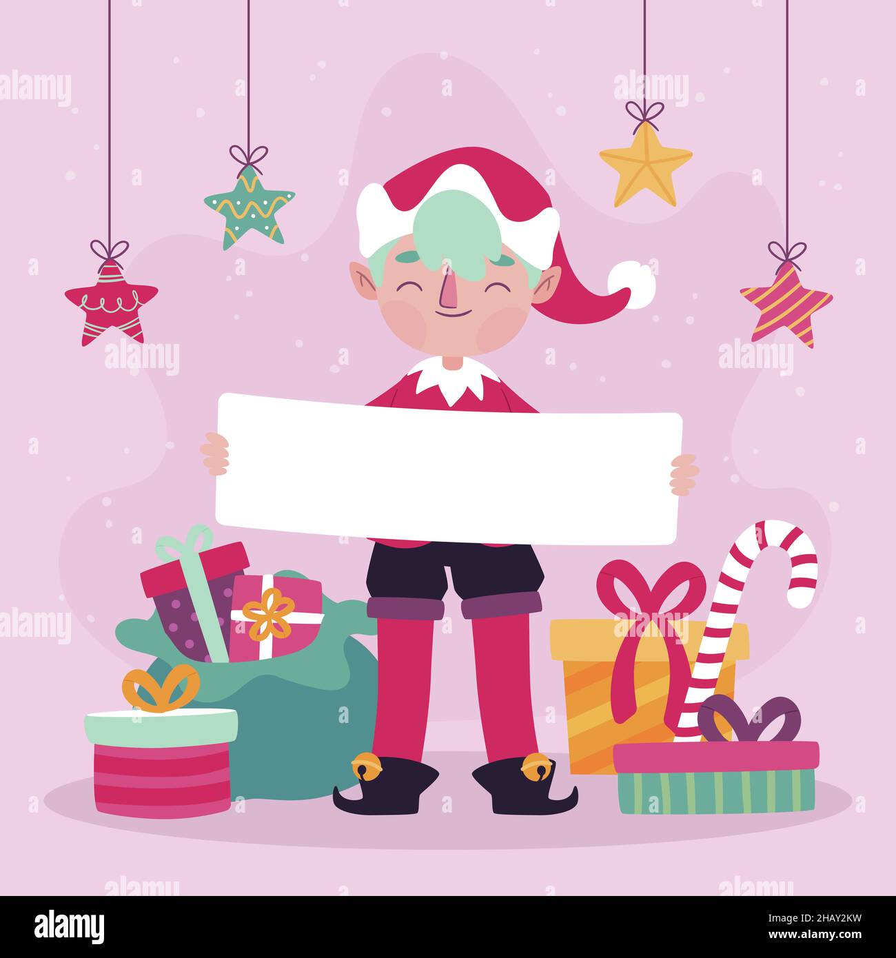 christmas elf holding blank banner vector design illustration Stock ...