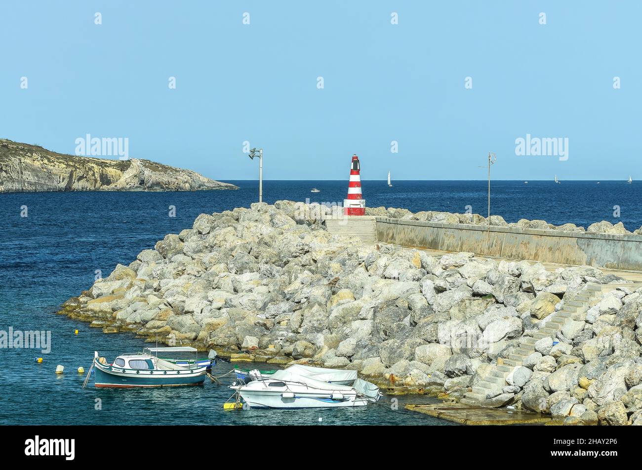 Panoramic view of Mgarr on the island of Gozo, the main harbour and the ...