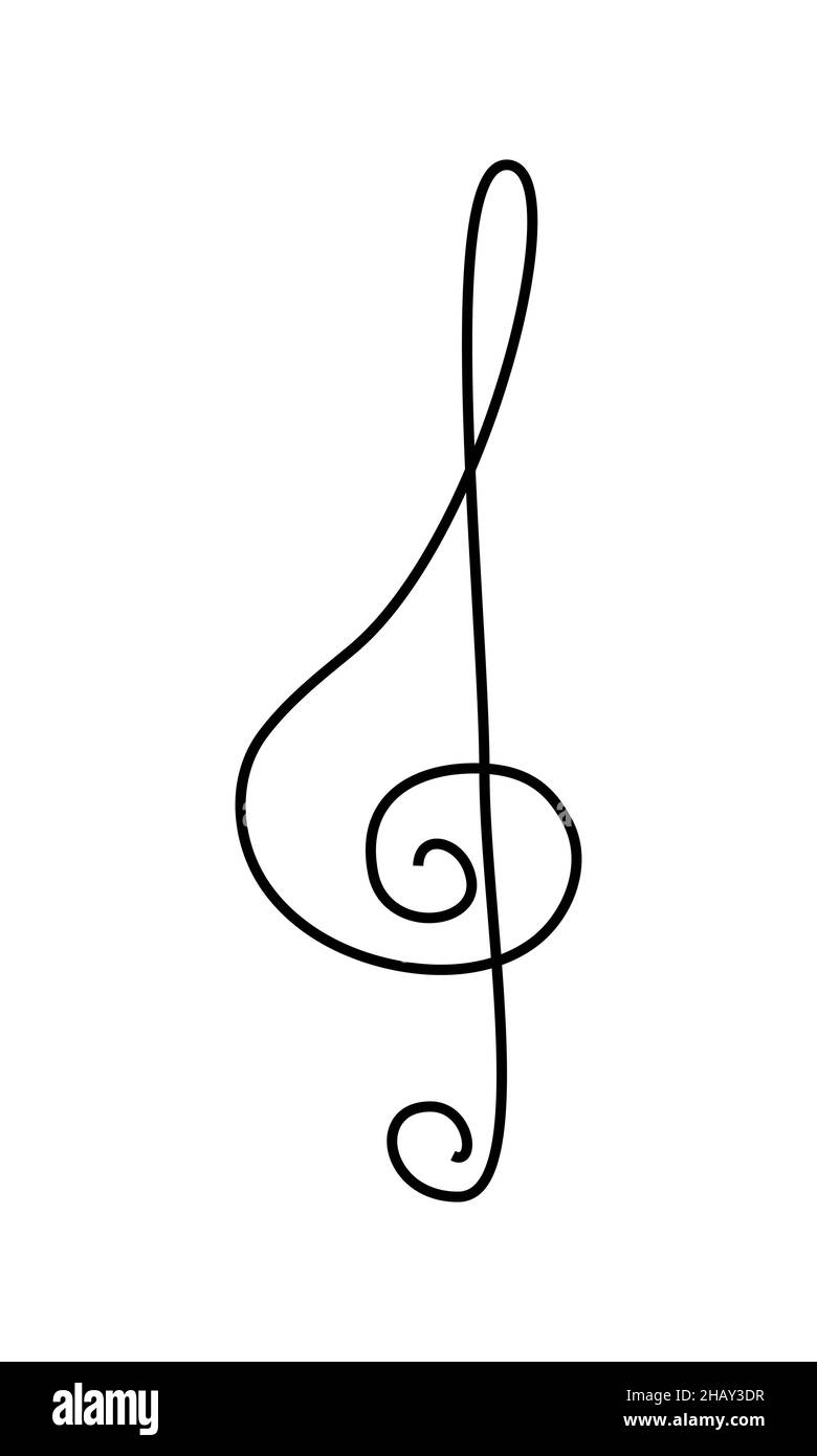 Monochrome Minimalist outline of a treble clef Hand-drawn in solid line ...
