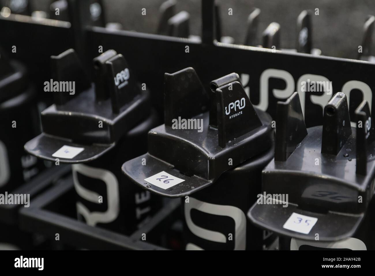 Richard Keogh #26 of Blackpool’s Ipro hydrate bottle Stock Photo - Alamy