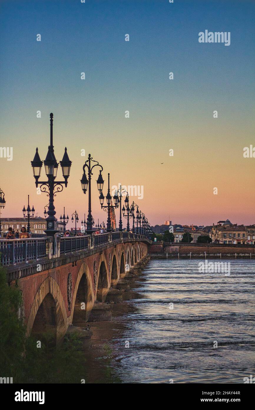 Bordeaux river bridge during the sunset in France Stock Photo - Alamy
