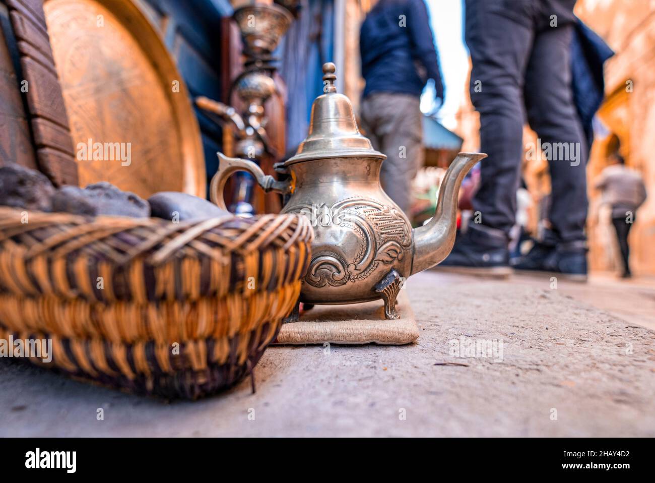 Retro style teapot for sale at street market in Morocco Stock Photo - Alamy