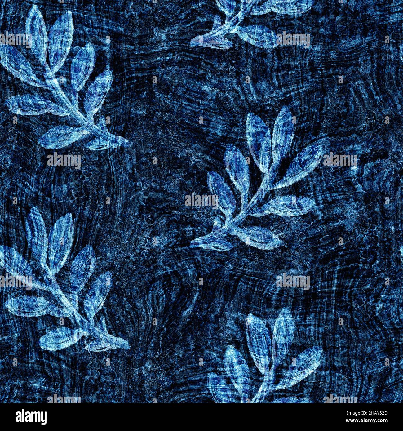Seamless indigo block print texture on navy blue woven effect ...