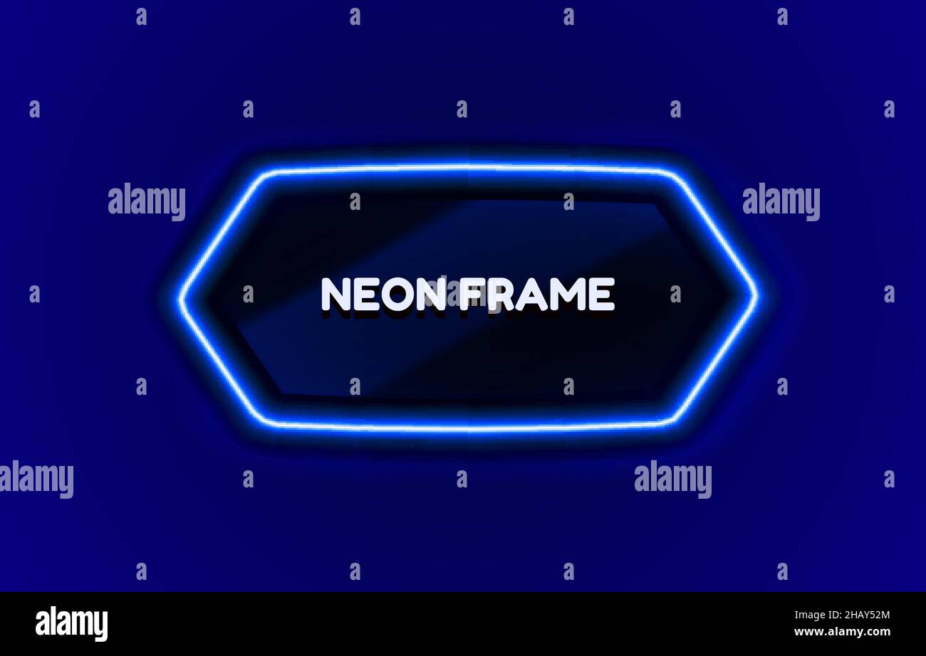 Neon Frame blue sign board. shiny bar show, banner isolated black ...