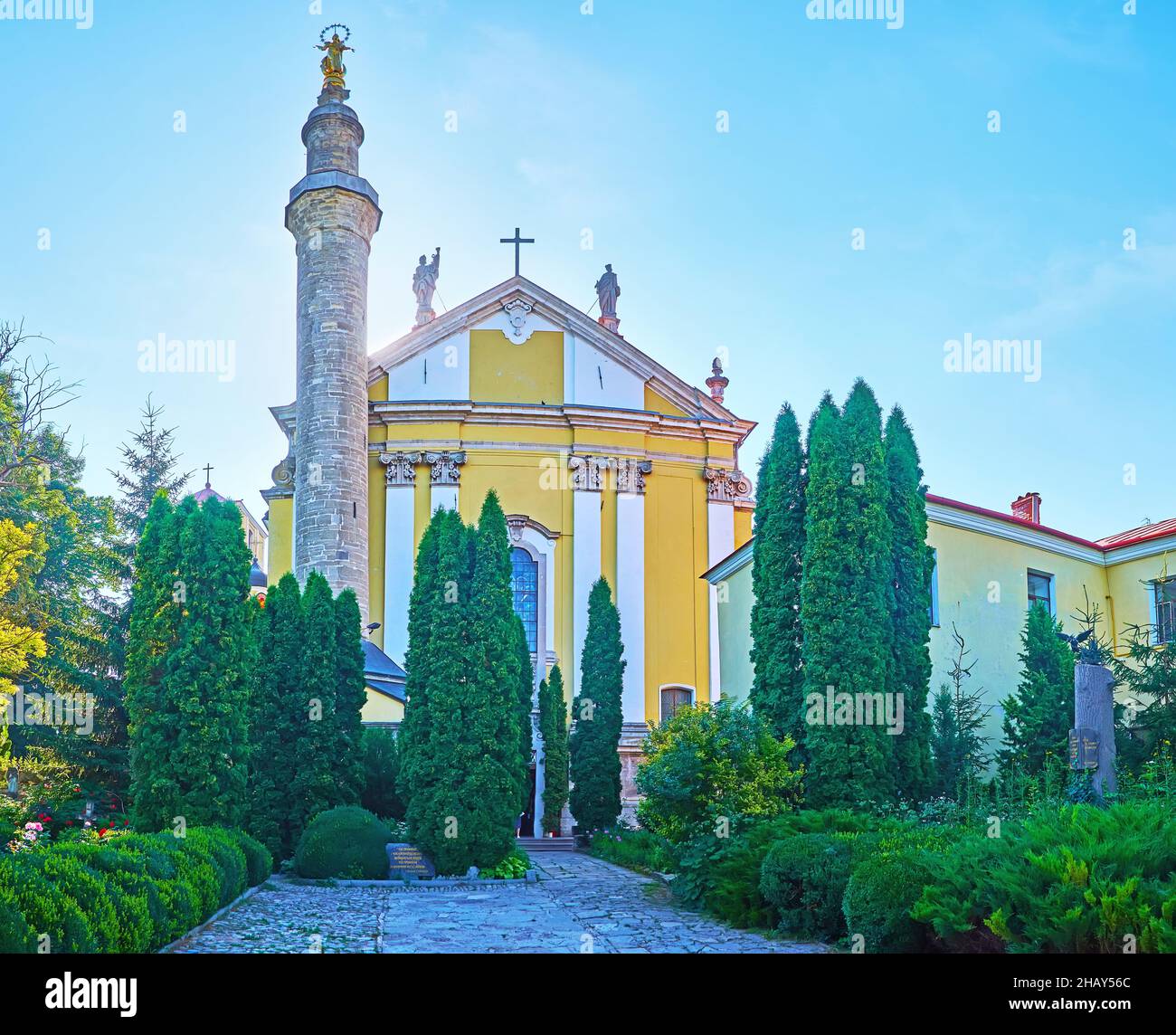 The stone minaret in front of the Catholic Cathedral of St Peter and ...