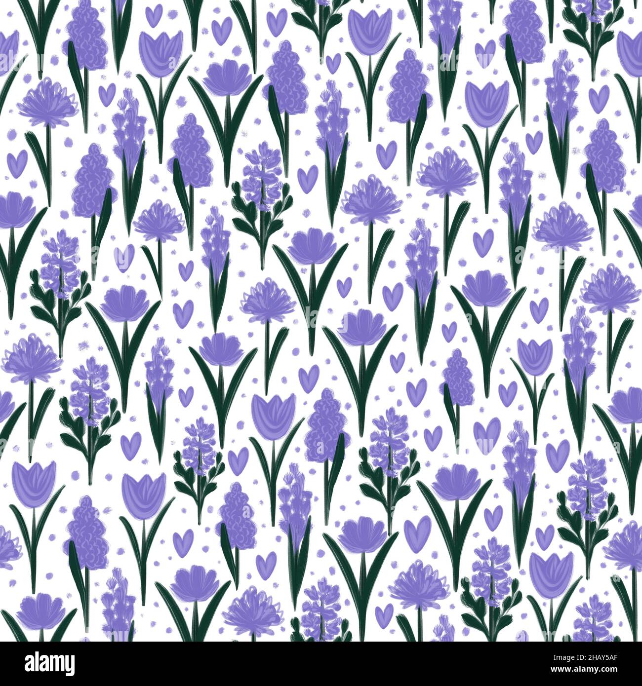 Floral seamless pattern with purple flowers. Watercolor purple flowers ...