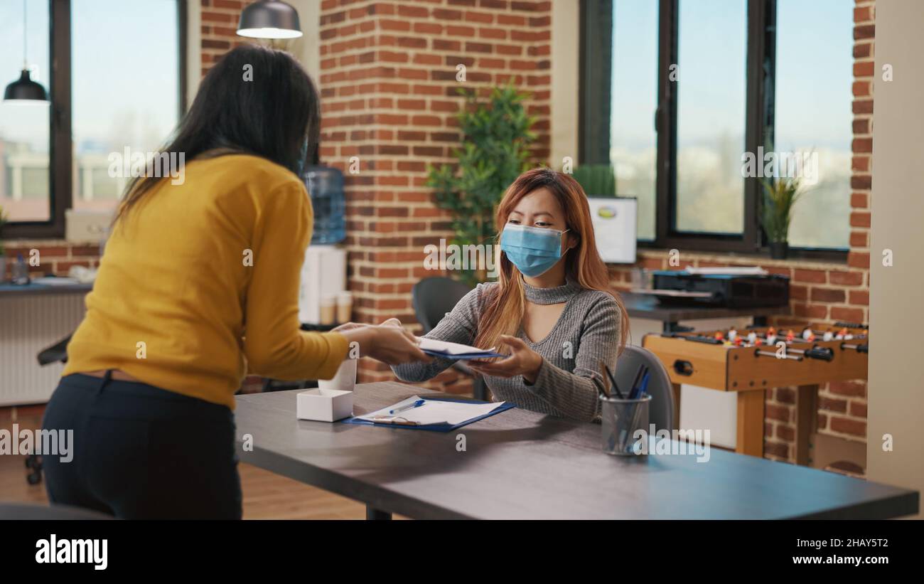 Applicant meeting with HR employee at job interview, discussing about ...