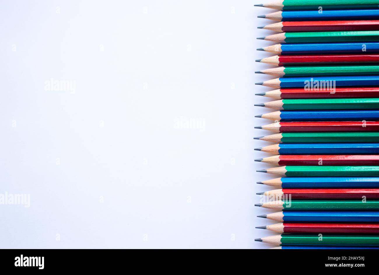 Pencils on white background with copy space, top fiew, flat lay ...