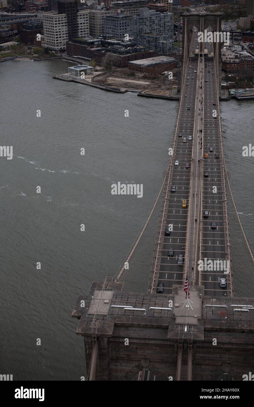 Aerial view of New York cityscape with the famous Brooklyn Bridge, USA ...