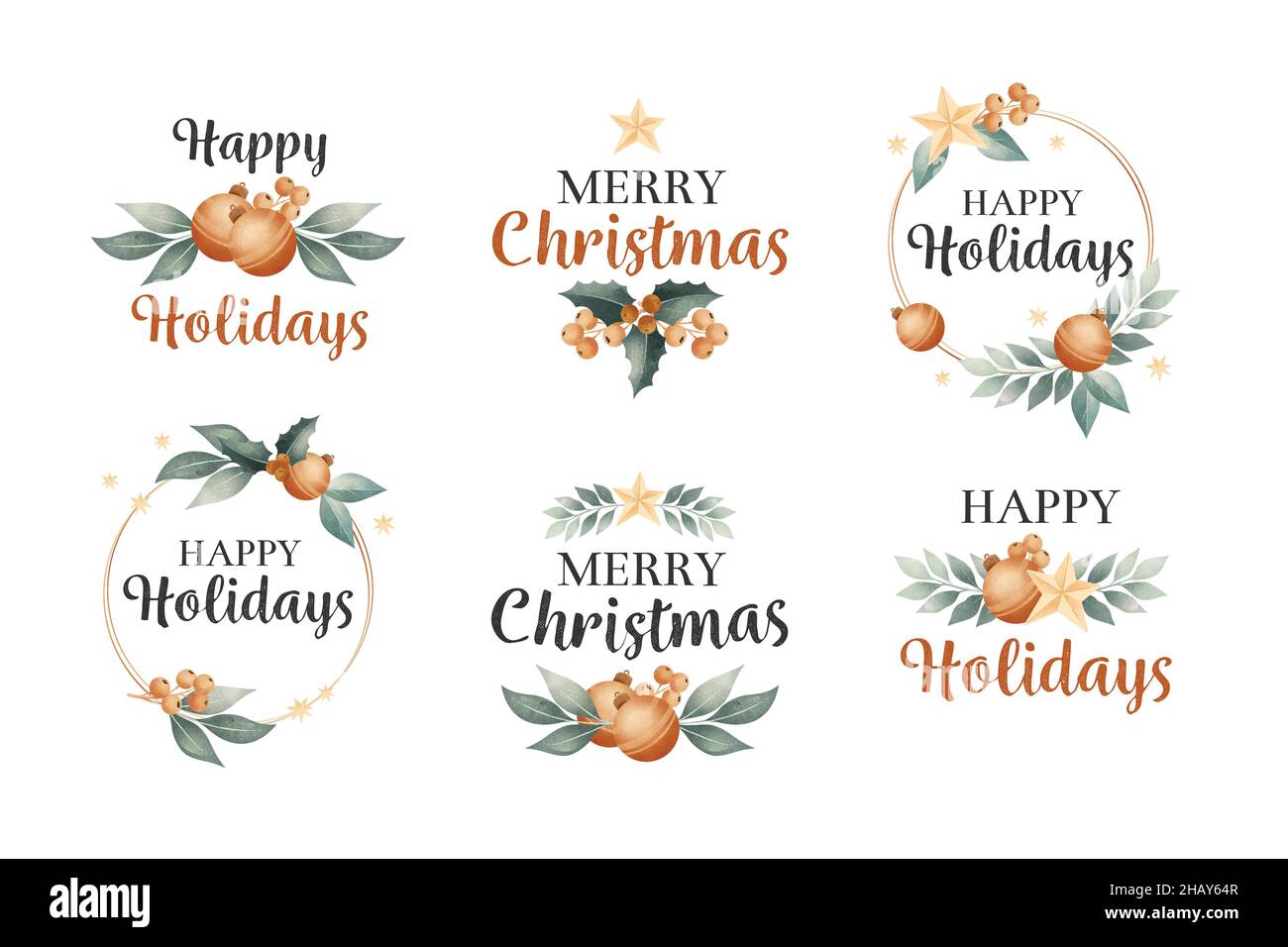 vintage christmas badge collection vector design illustration Stock ...
