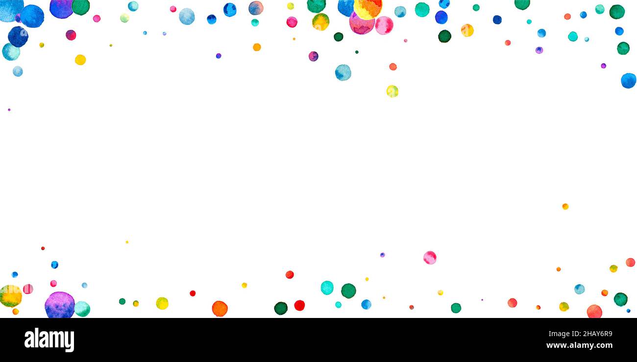 Watercolor confetti on white background. Adorable rainbow colored dots ...