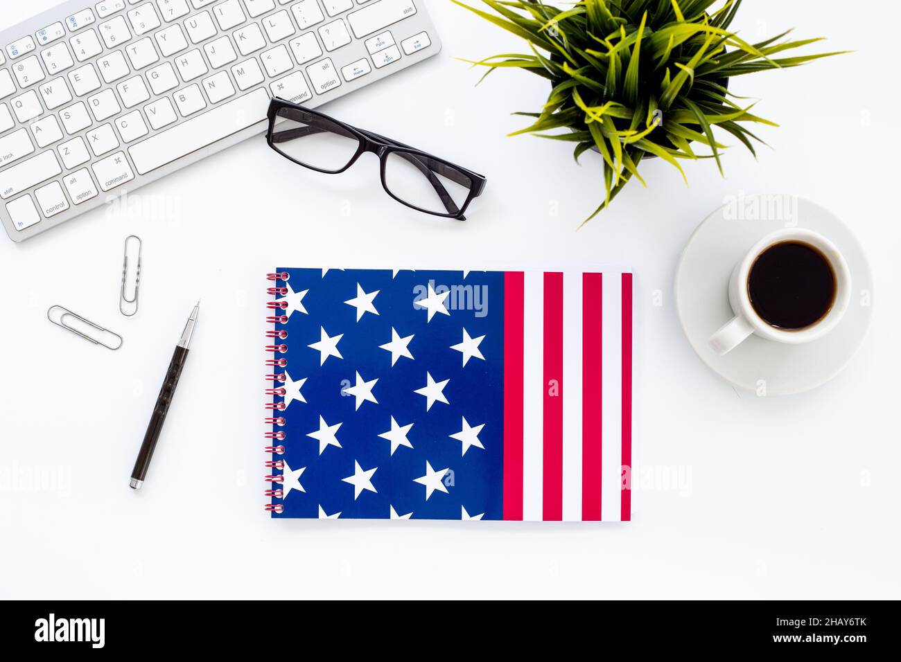 Student table desk - learning English lessons concept Stock Photo - Alamy